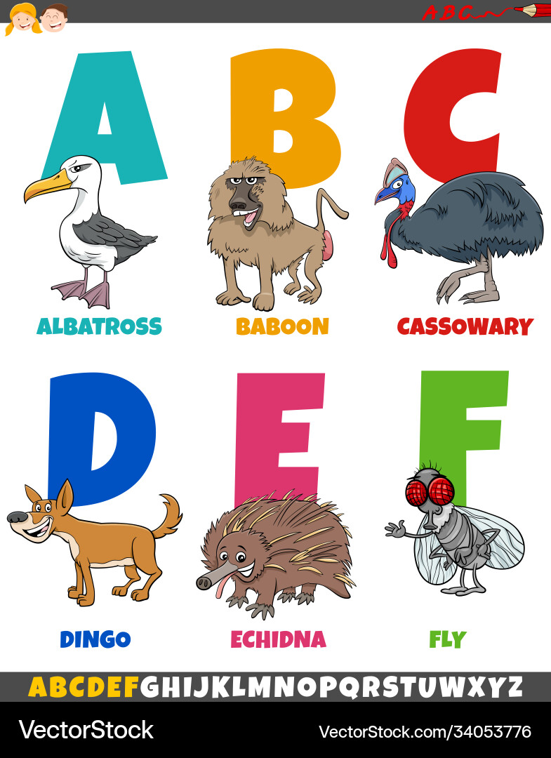 Educational cartoon alphabet collection Royalty Free Vector