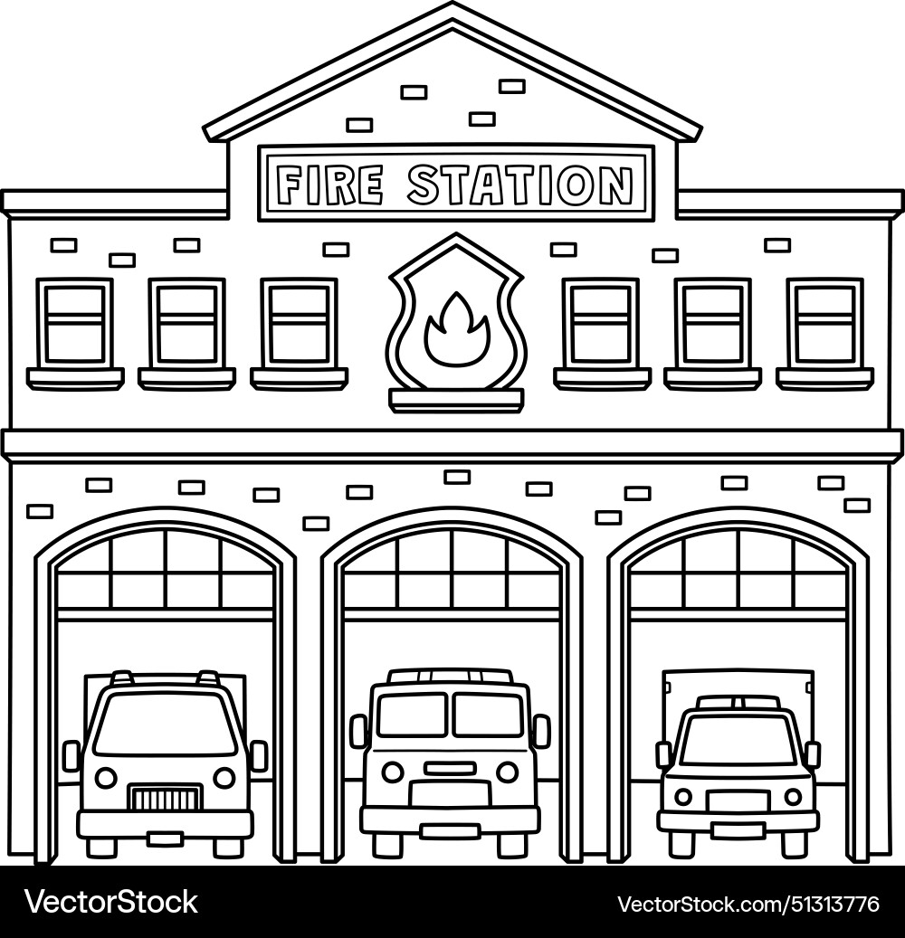 Fire stationisolated coloring page for kids Vector Image