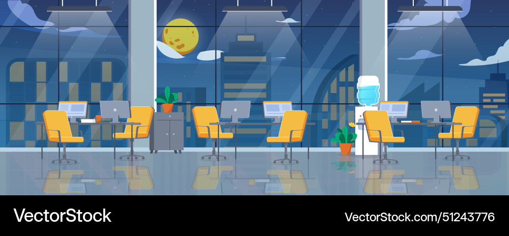 Night office scene Royalty Free Vector Image - VectorStock