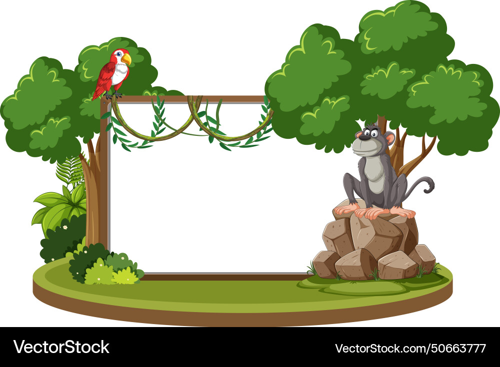 Colorful parrot and grey wolf in a forest scene Vector Image