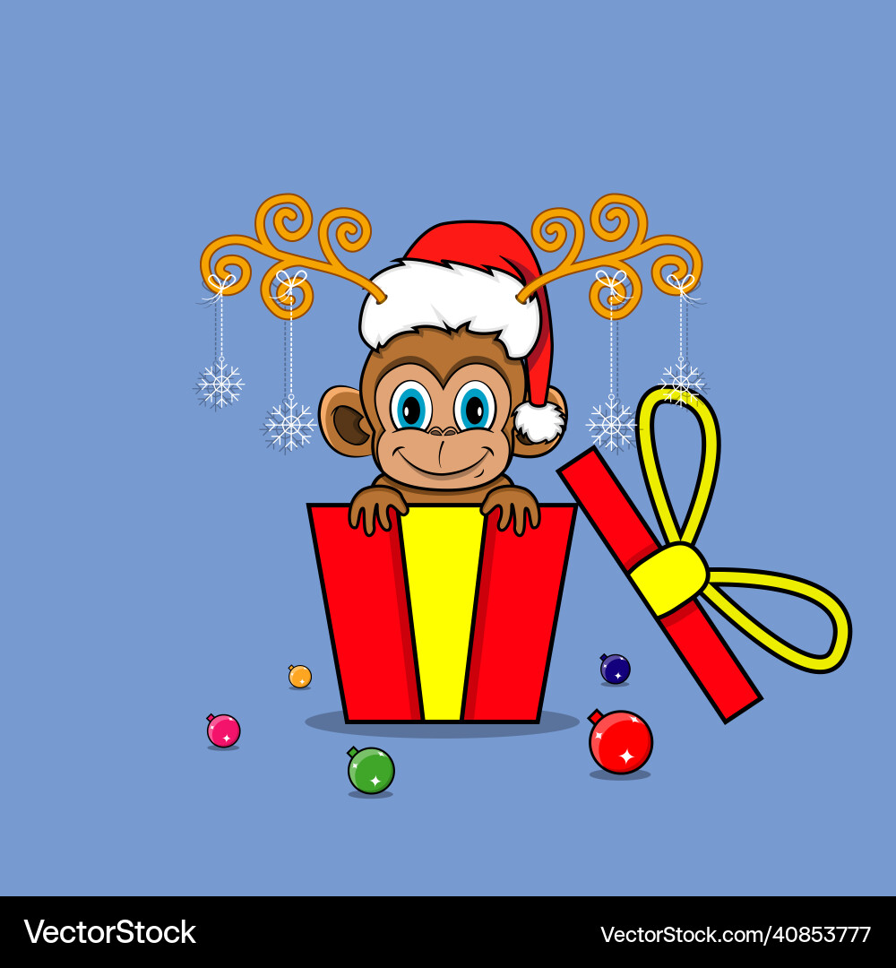 Cute monkey on gift with santa claus hat – Free Vector | VectorStock