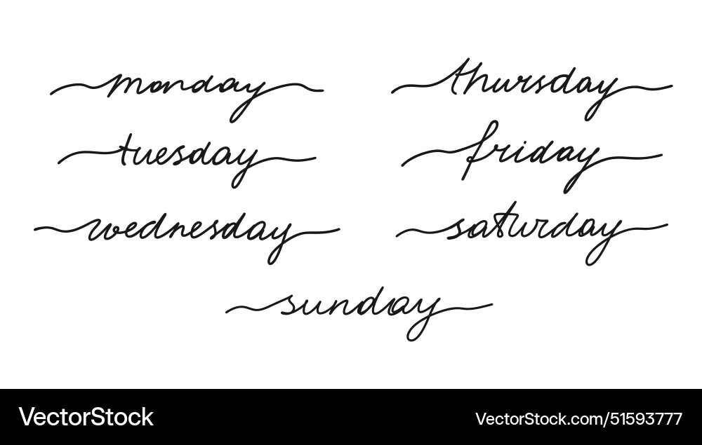 Days of week set black hand drawn one continuous Vector Image