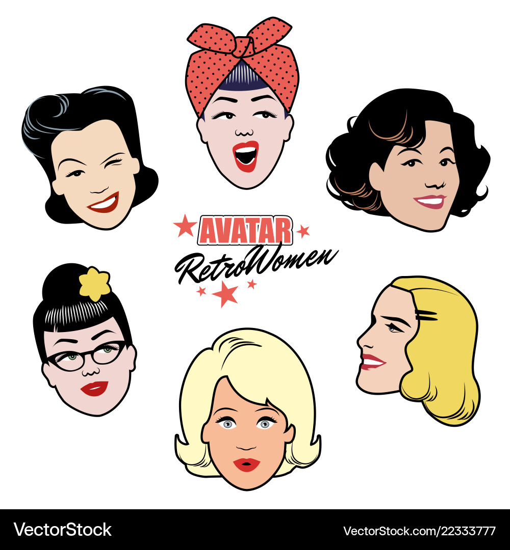 Retro Women Avatars - 1950s Style Royalty Free Vector Image