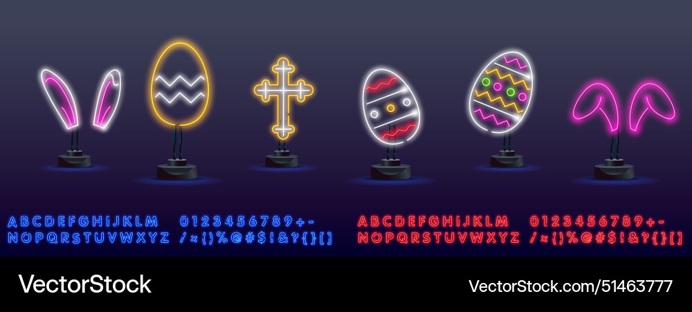 Set of realistic isolated neon sign easter Vector Image
