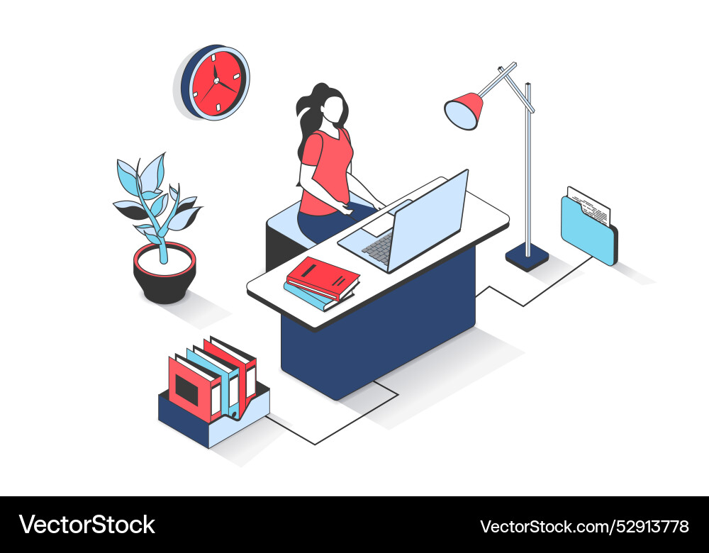 Business office 3d isometric concept with isometry