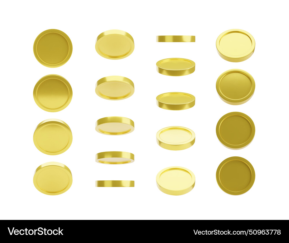 Gold coin 3d rotation in different Royalty Free Vector Image