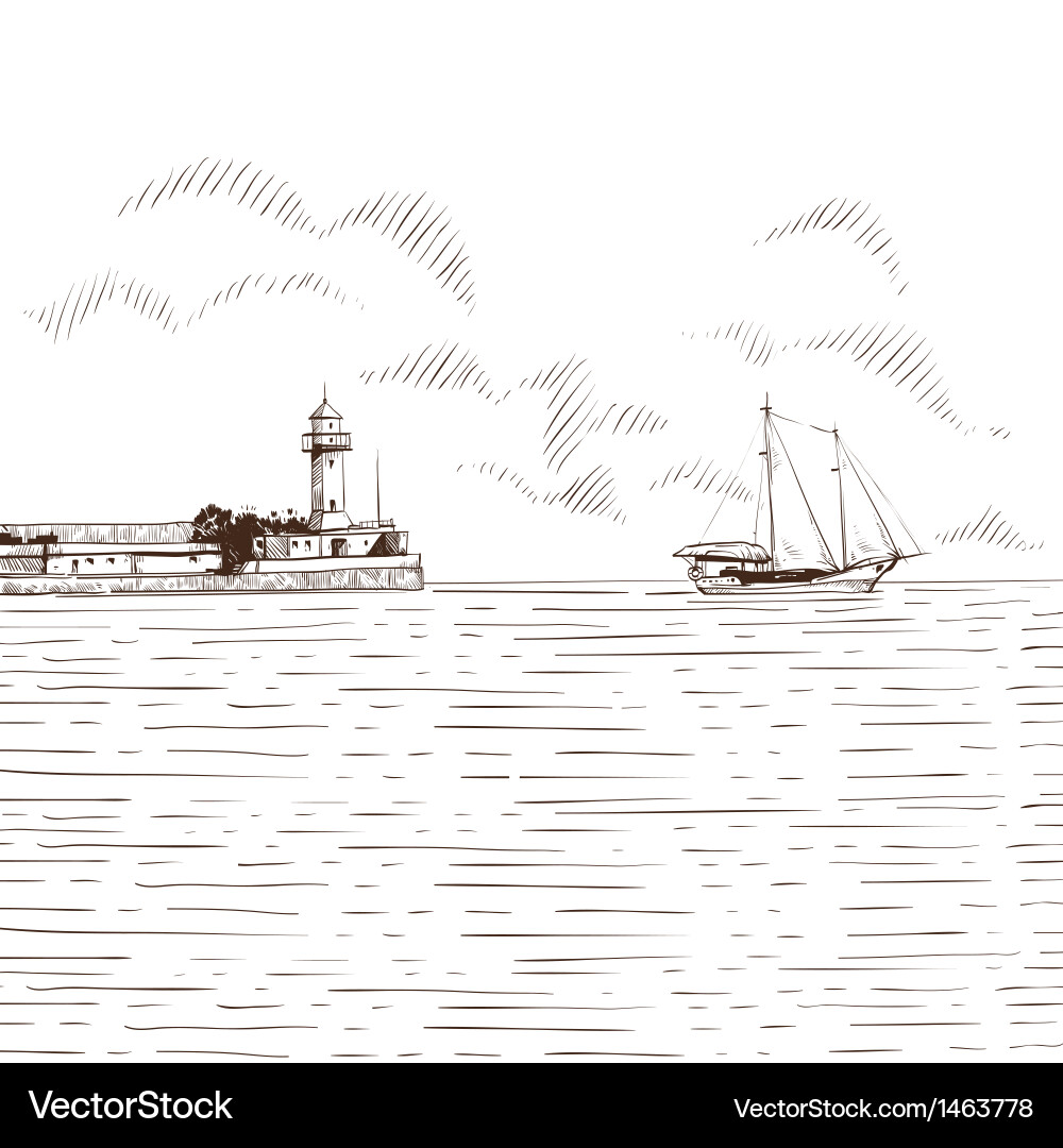 Hand drawn sea bay Royalty Free Vector Image - VectorStock