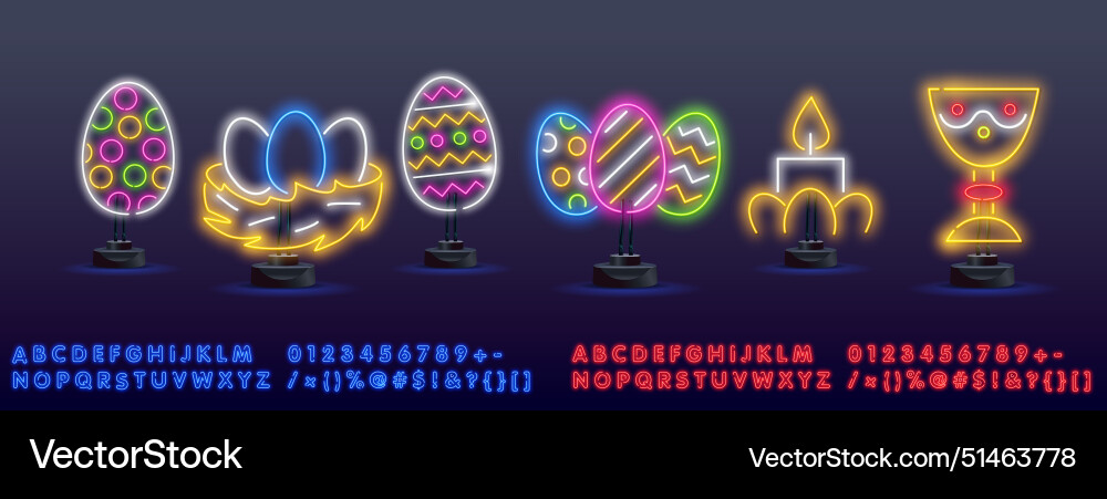 Set of realistic isolated neon sign easter Vector Image