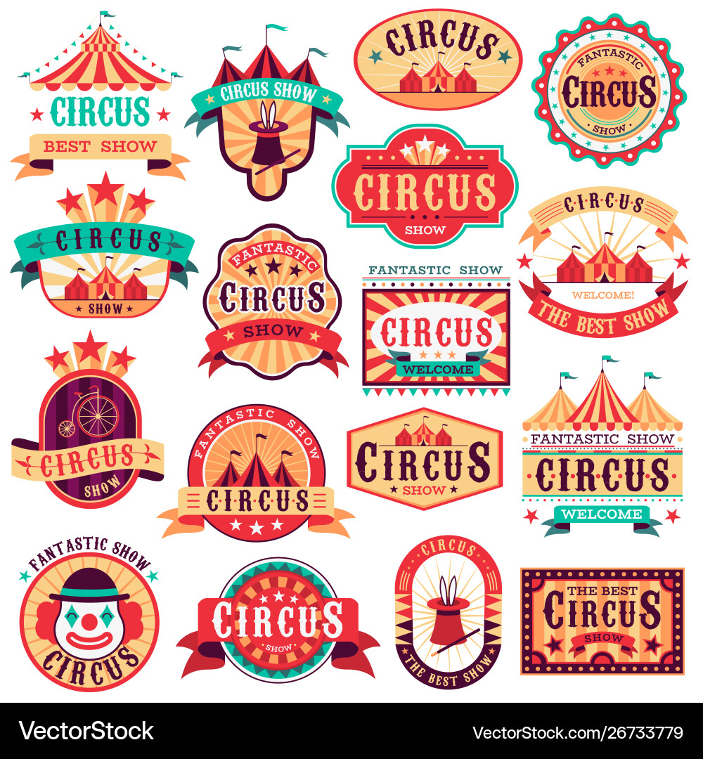 Circus emblems carnival festival fun show Vector Image