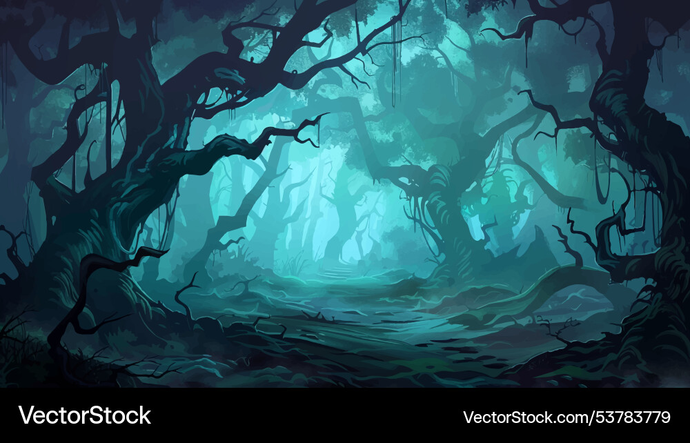 Creepy forest cartoon background Royalty Free Vector Image