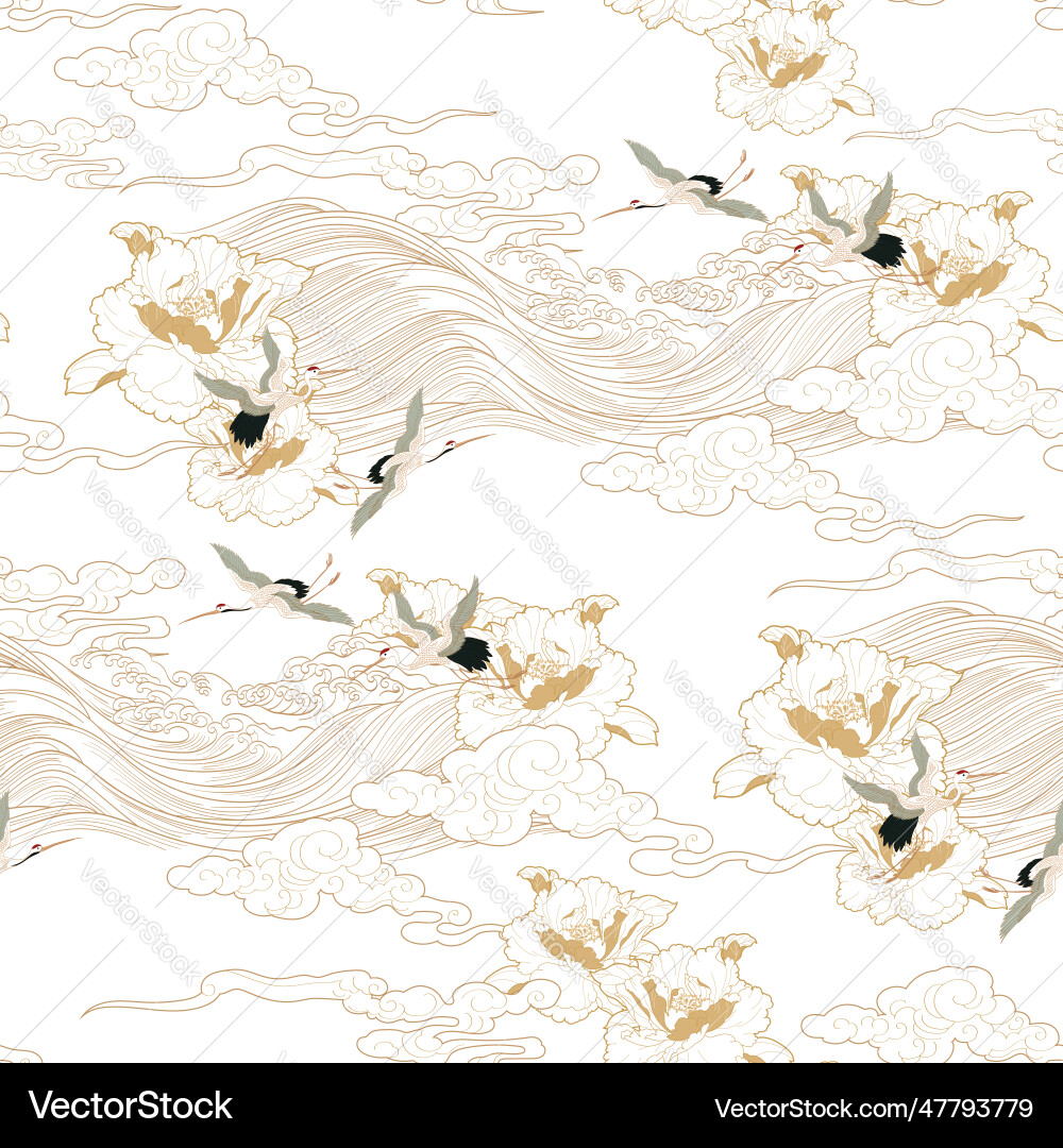Japanese background with floral gold texture Vector Image