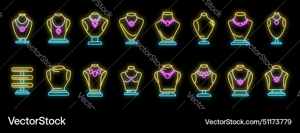 Jewelry dummy icons set neon Royalty Free Vector Image