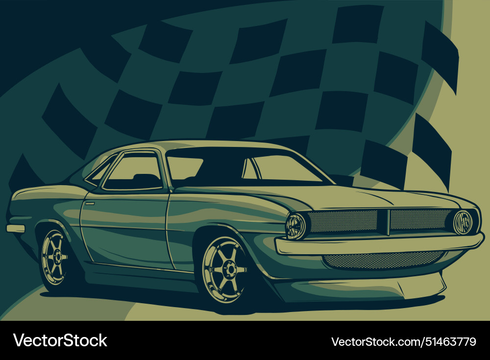 Muscle car with race flag Royalty Free Vector Image