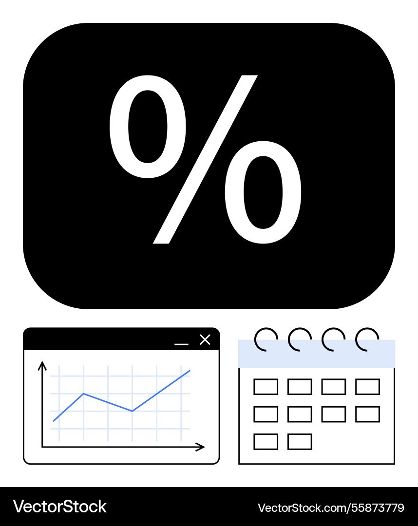 Percentage symbol with growth chart and calendar Vector Image