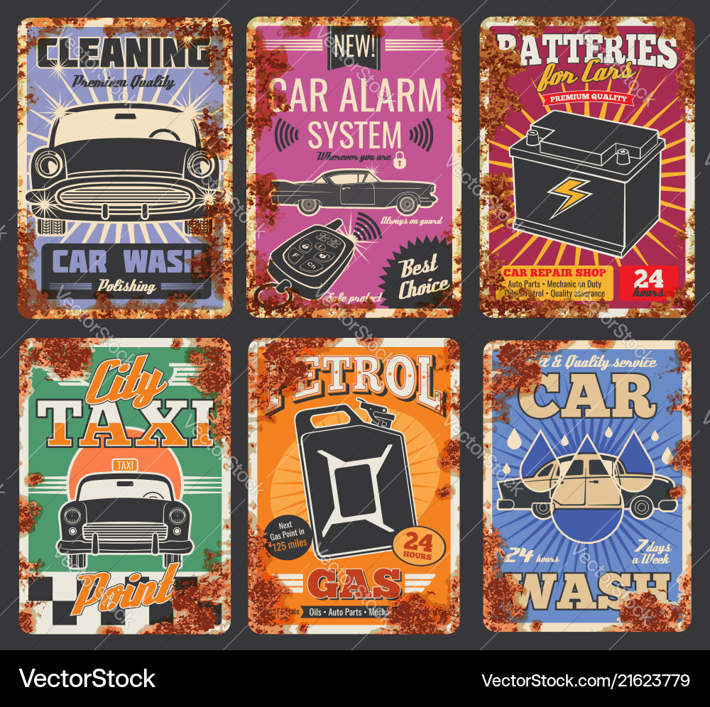 Retro Car Wash & Mechanic Posters Royalty Free Vector
