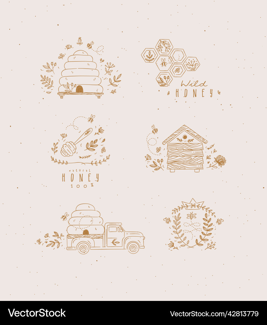 Set honey graphic labels Royalty Free Vector Image