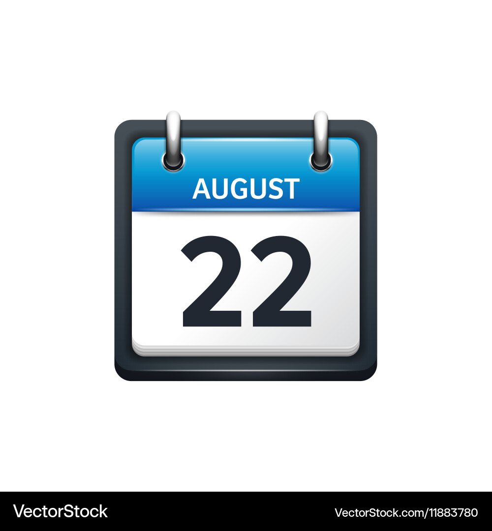 August 22 calendar icon flat Royalty Free Vector Image