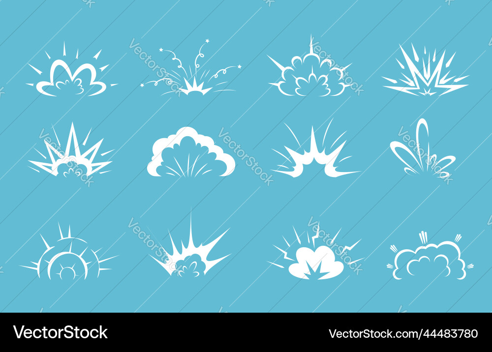 Cartoon bomb explosion comic smoke clouds fire Vector Image