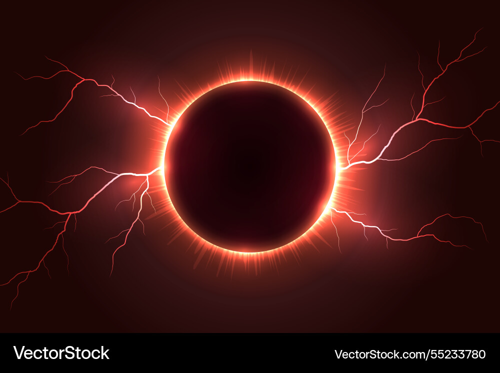 Fiery solar eclipse with radiant red lightning Vector Image