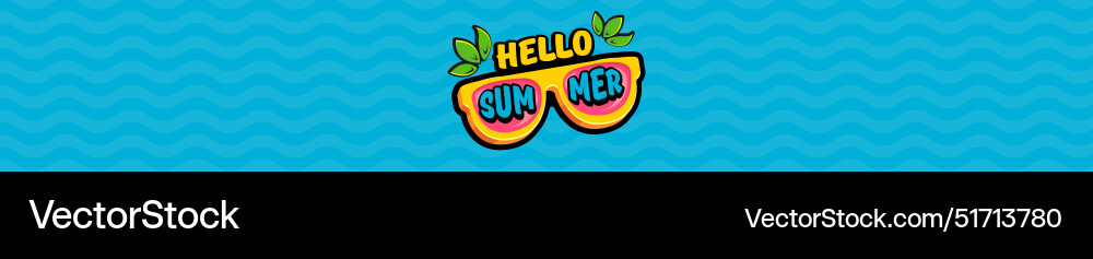 Super hello summer wide banner with text and retro