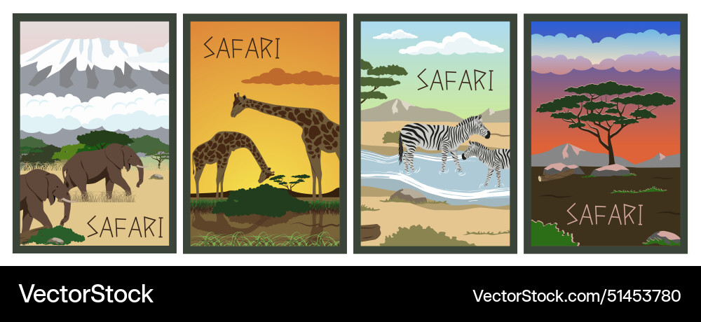 Tropical landscape safari art frames wallpaper Vector Image