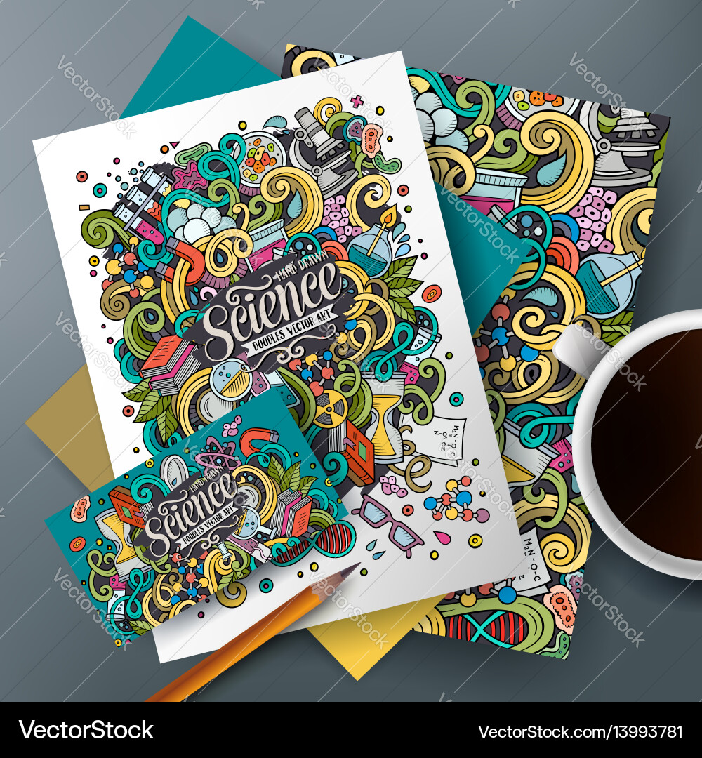 Cartoon cute hand drawn doodles science Royalty Free Vector