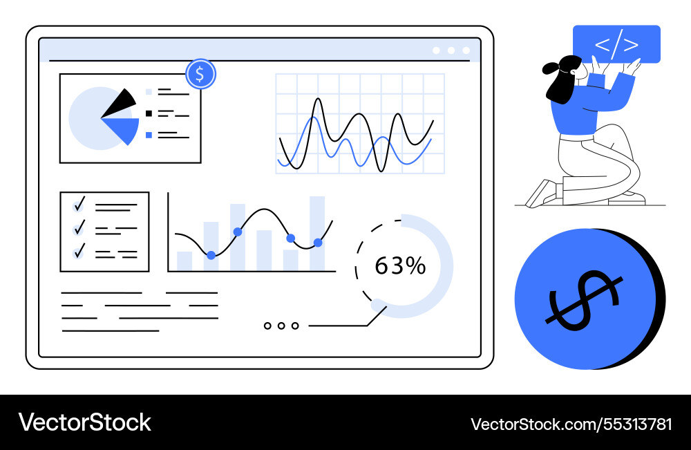 Data analytics dashboard with financial metrics Vector Image