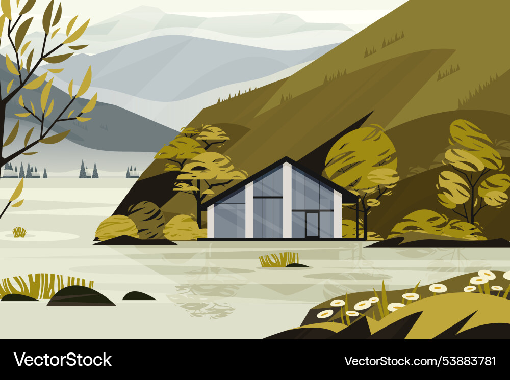 Forest house landscape abstract nature background Vector Image