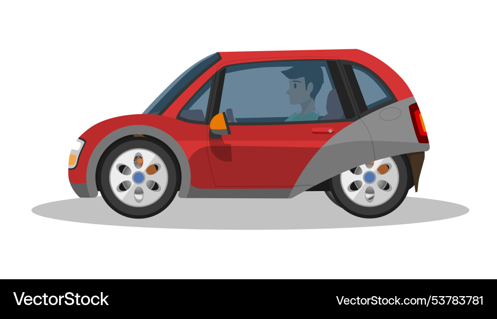 Mini car red color with driving man Royalty Free Vector
