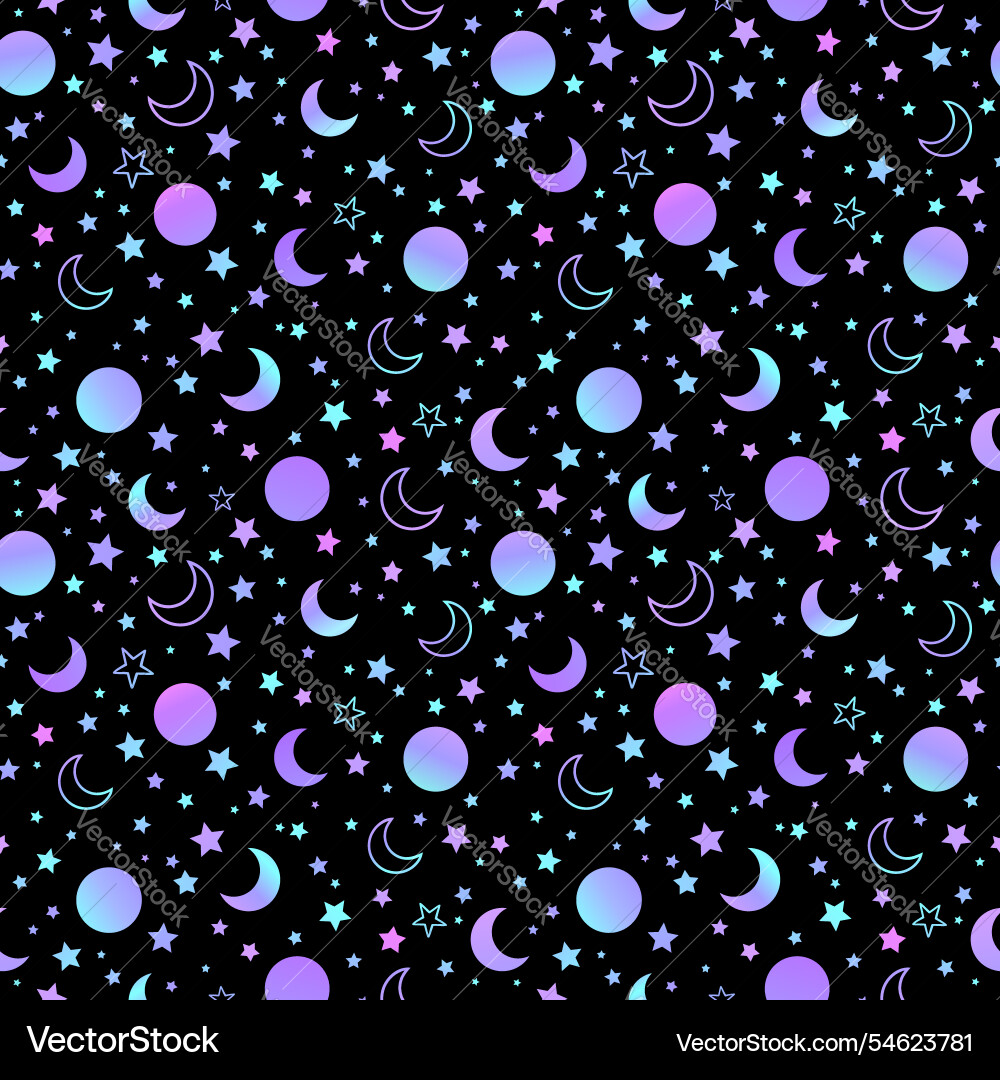 Mystical bright neon pattern with sun moon Vector Image