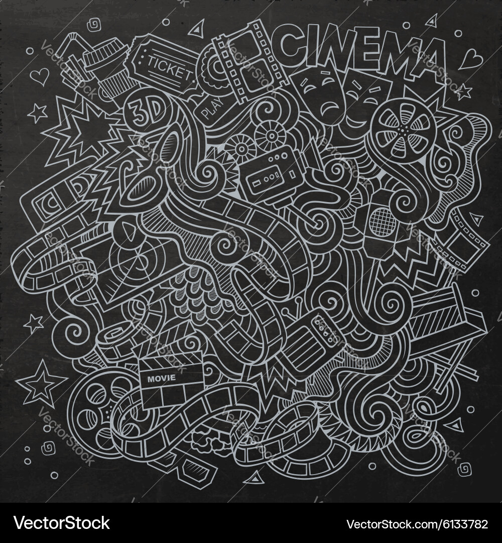 Cartoon hand-drawn cinema doodle sketchy Vector Image