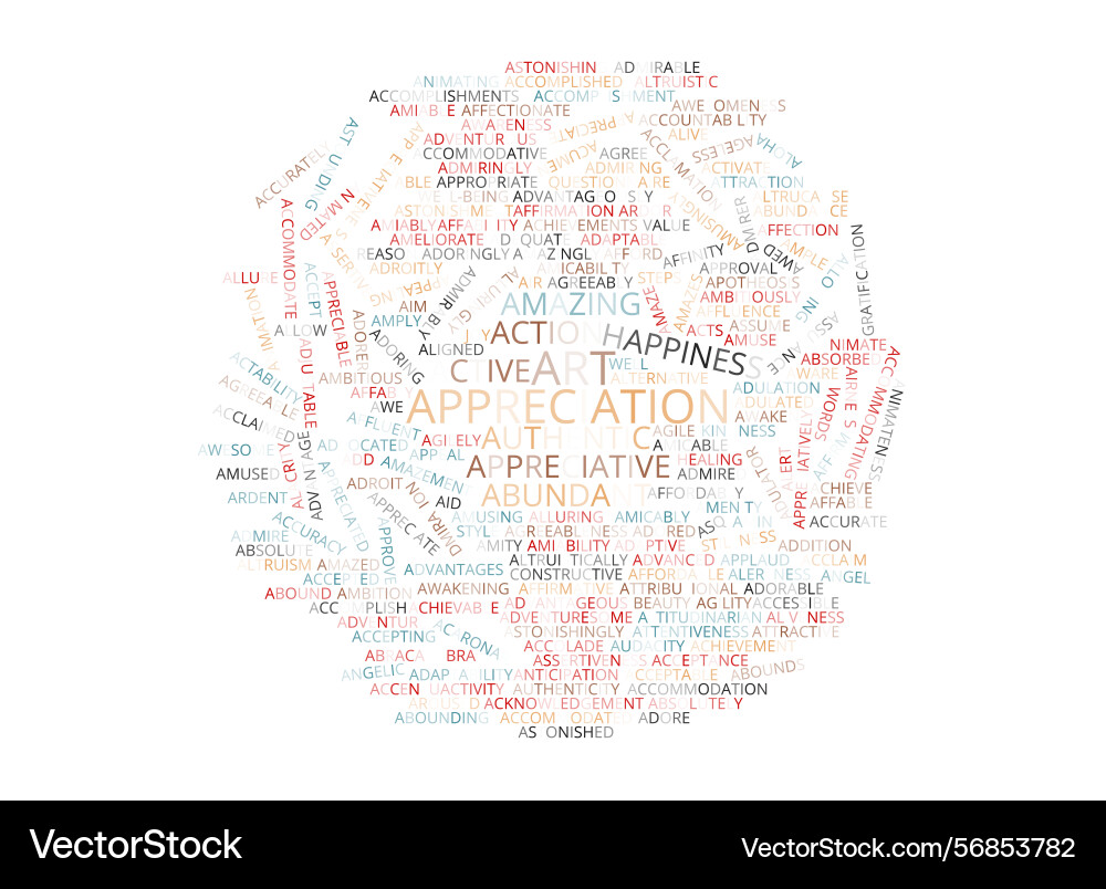 Colorful circular word cloud featuring positive Vector Image