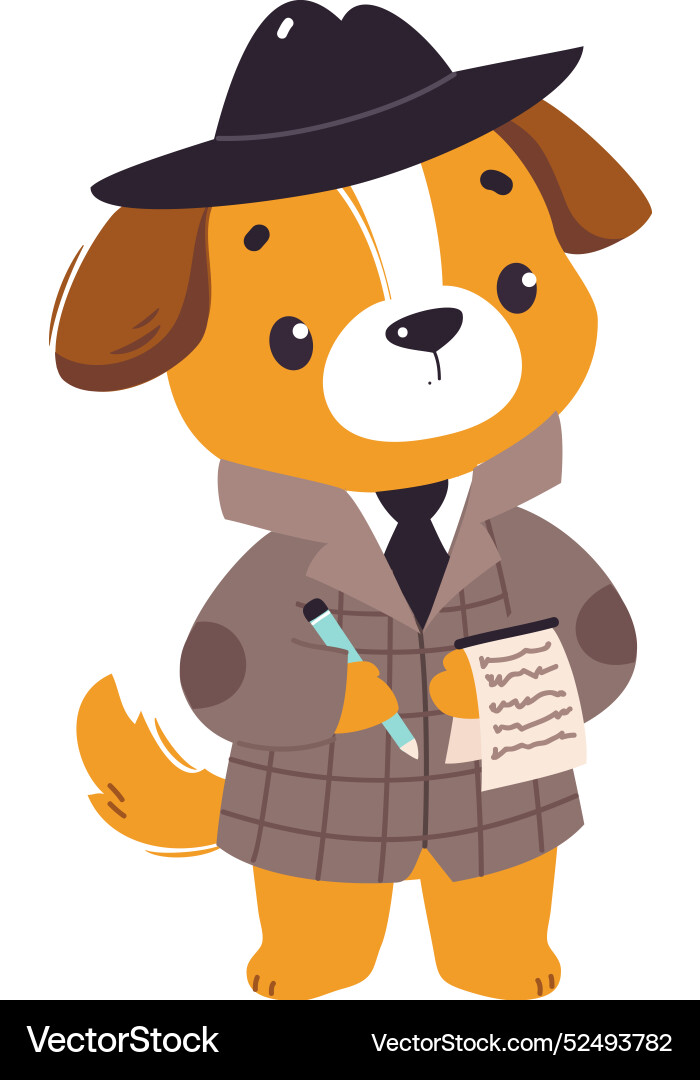 Dog animal detective character investigating Vector Image