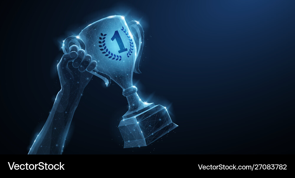 Hand with trophy cup abstract 3d Royalty Free Vector Image