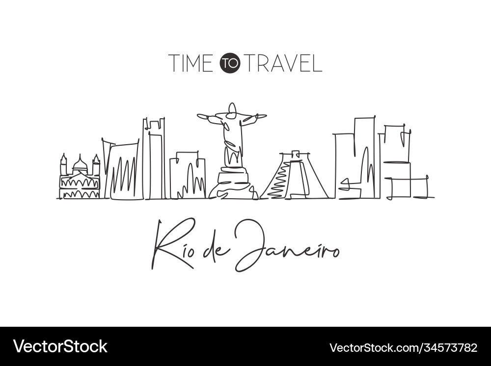 One single line drawing rio de janeiro city Vector Image