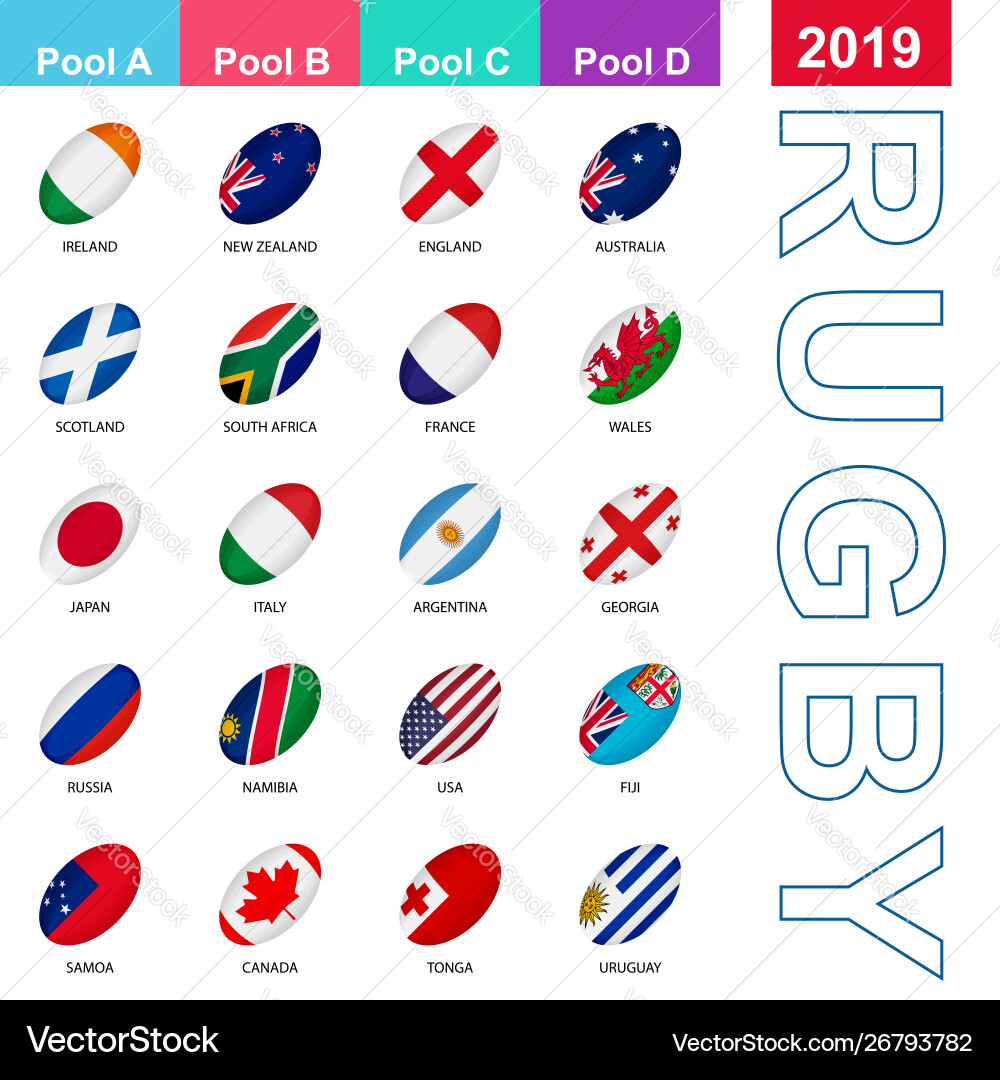 Rugby Flags 2019 - World Cup Nations Royalty Free Vector