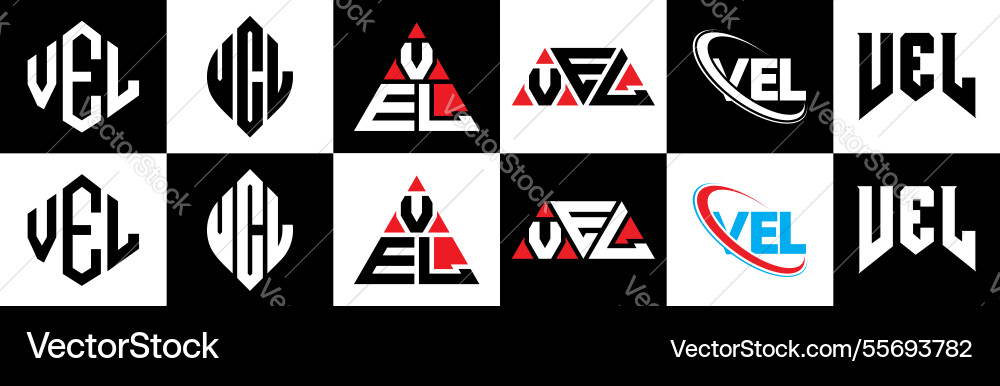 Vel letter logo design in six style vel polygon Vector Image