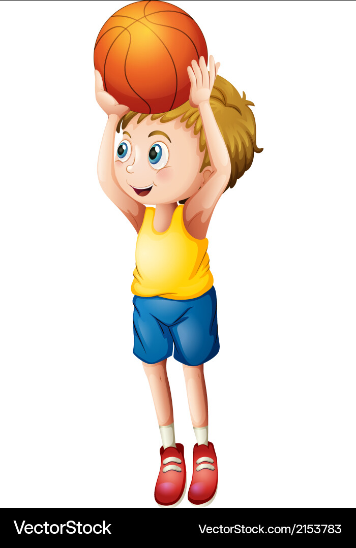 A cute boy playing basketball Royalty Free Vector Image