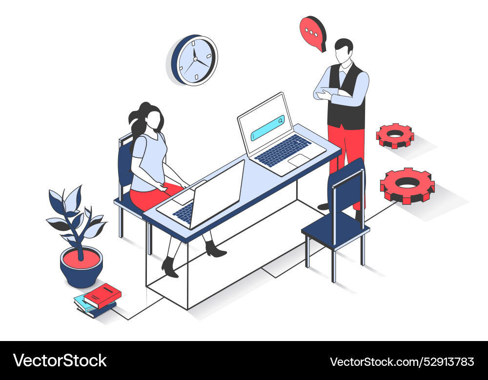 Coworking space 3d isometric concept with isometry