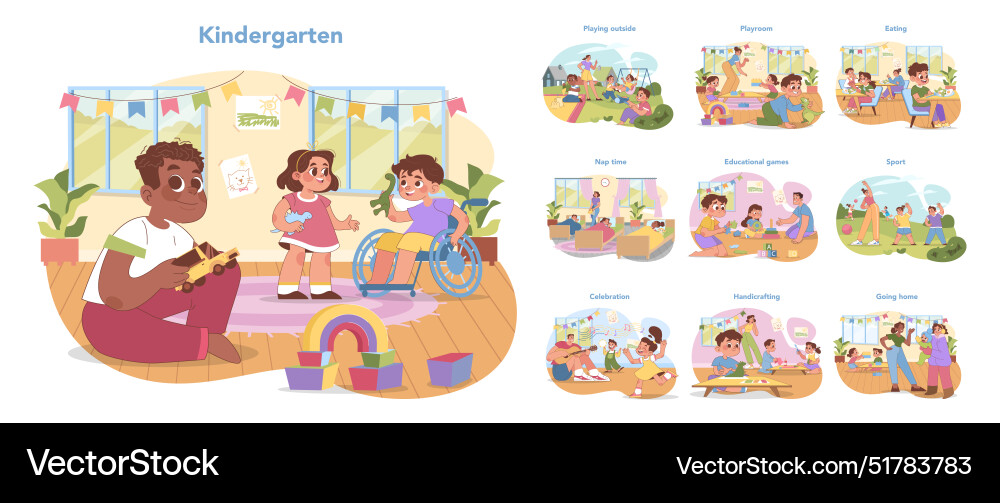 Kindergarten set flat Royalty Free Vector Image