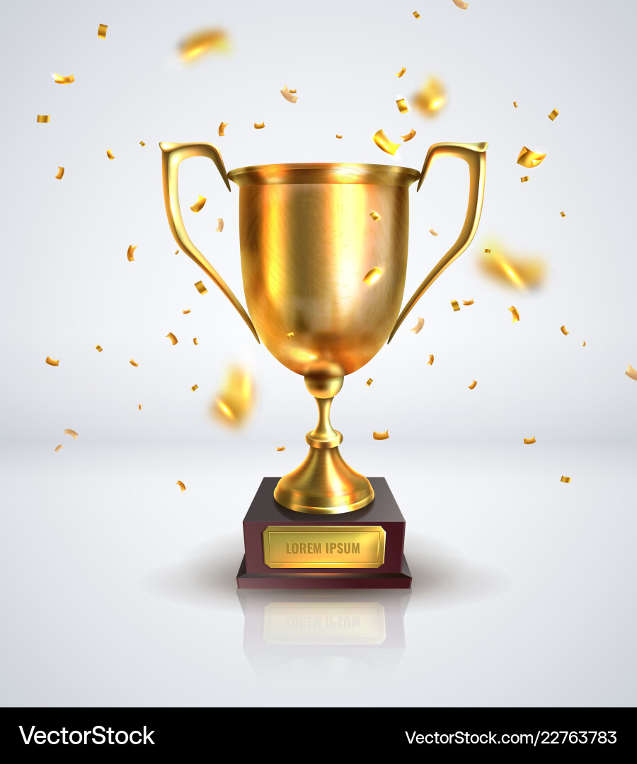 Prize cup on a white background with confetti Vector Image