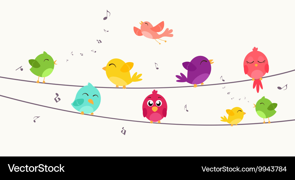 Colorful birds on wire Royalty Free Vector Image