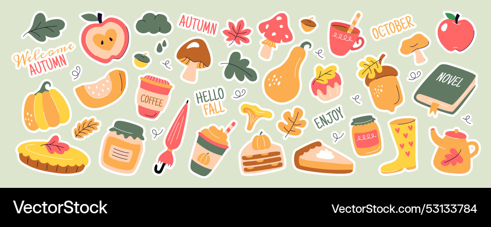 Cute diary journal stickers autumn fall daily Vector Image