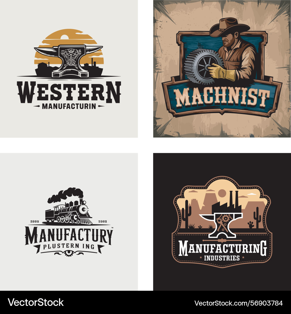 Industrial western manufacturing logos bundle Vector Image