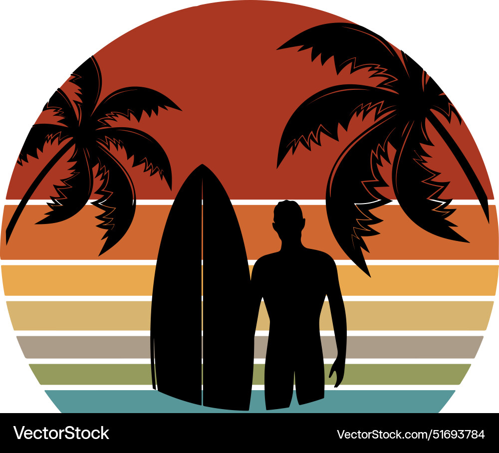 Retro vintage palm tree surfing design Royalty Free Vector