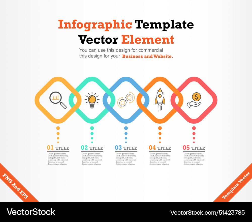 Business infographic thin line process with square
