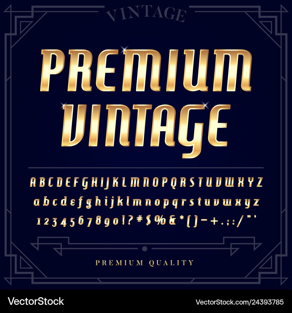 Gold metallic font set letters numbers Royalty Free Vector