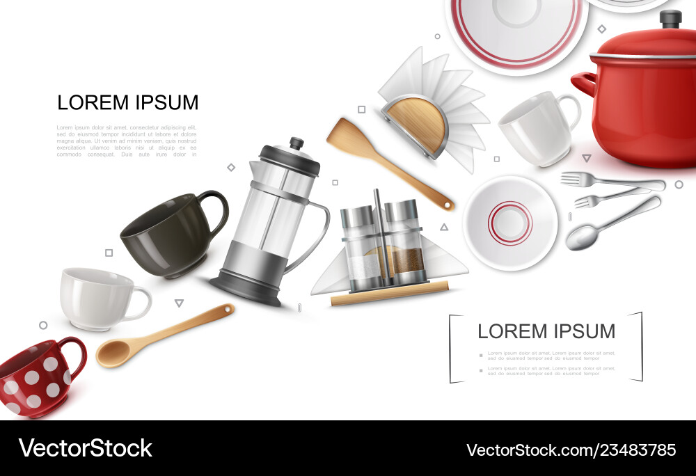 Realistic kitchenware elements set Royalty Free Vector Image