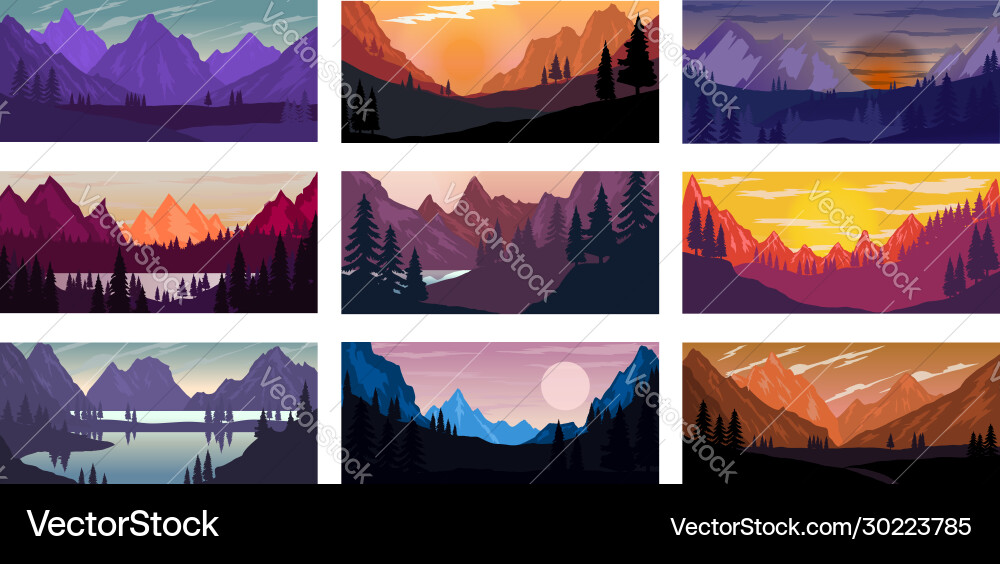 Set poster template with wild mountains Royalty Free Vector