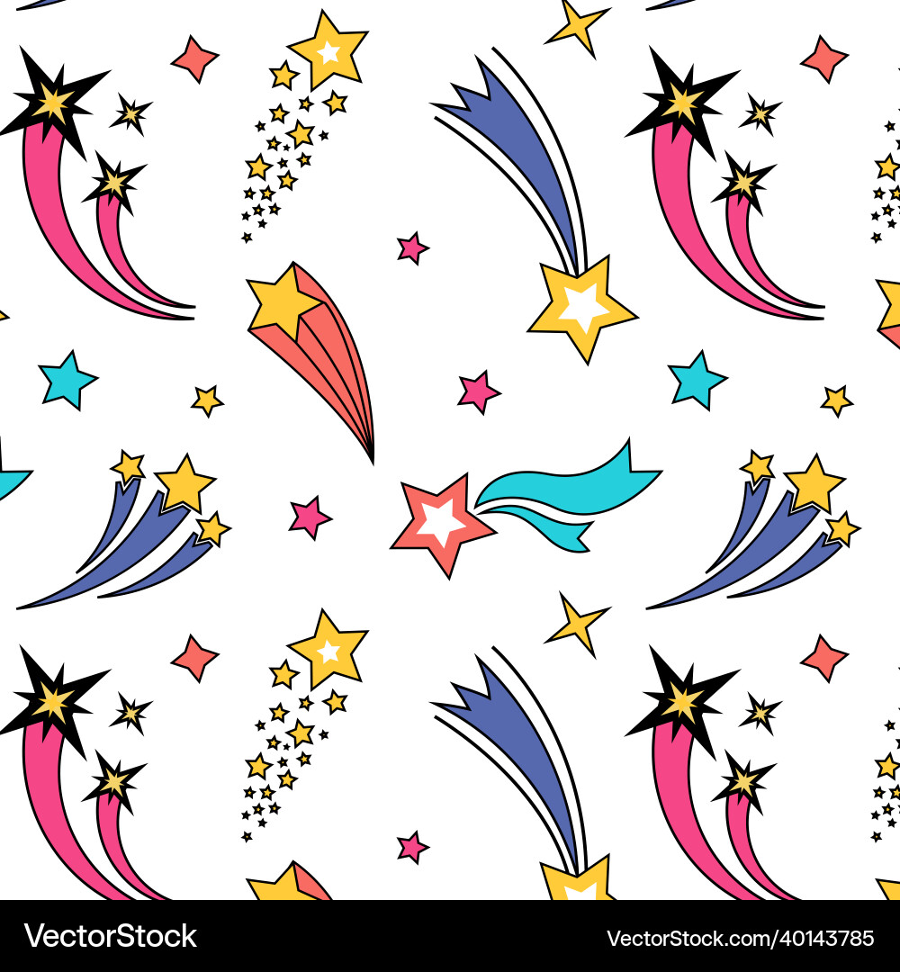 Shooting star pattern seamless print with unicorn Vector Image